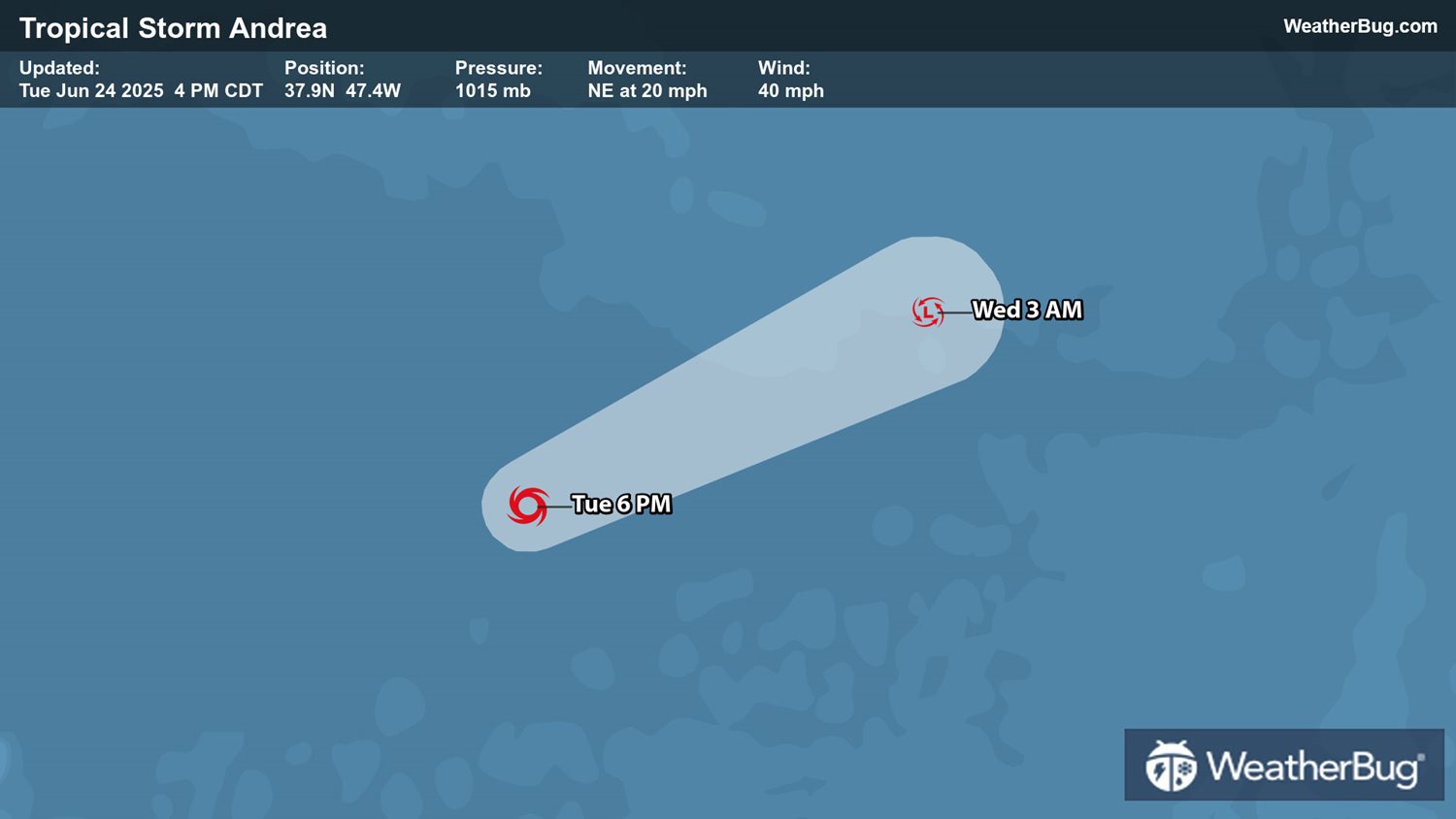 Tropical Storm Andrea Forecast To Dissipate Overnight | WeatherBug ...