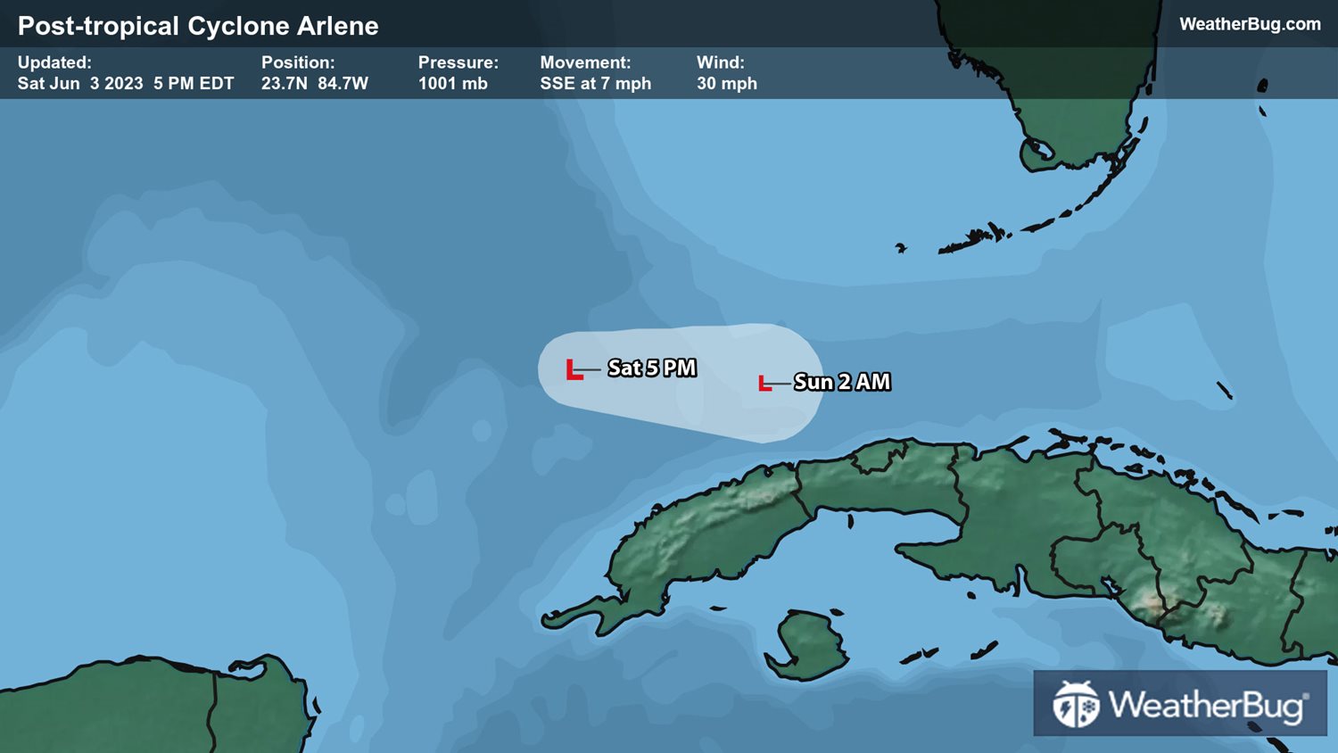 Arlene Downgraded to a Remnant Low in the Southeast Gulf of Mexico ...