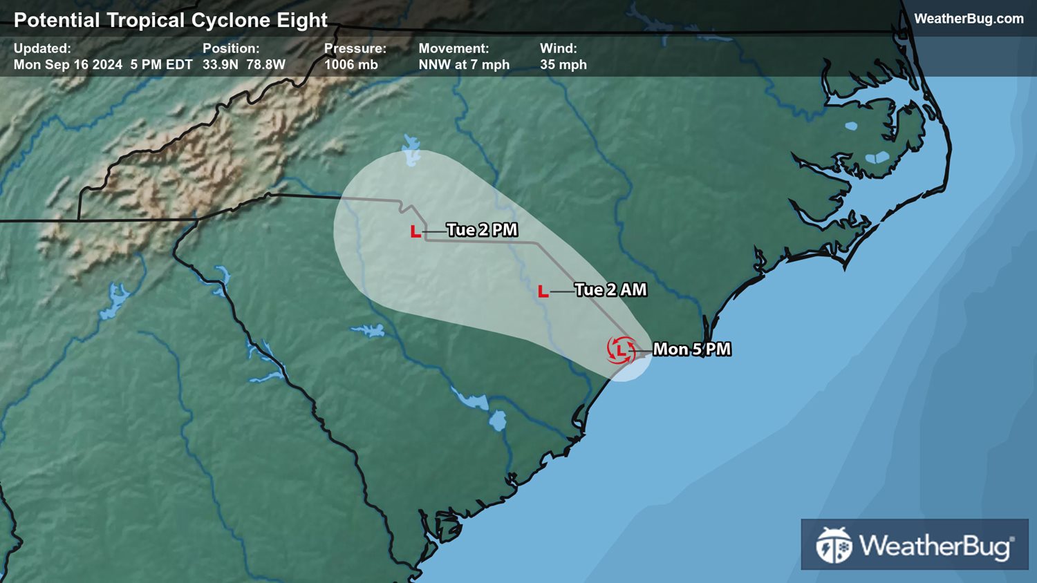 Potential Tropical Cyclone Eight Diminishing Over The Carolinas ...