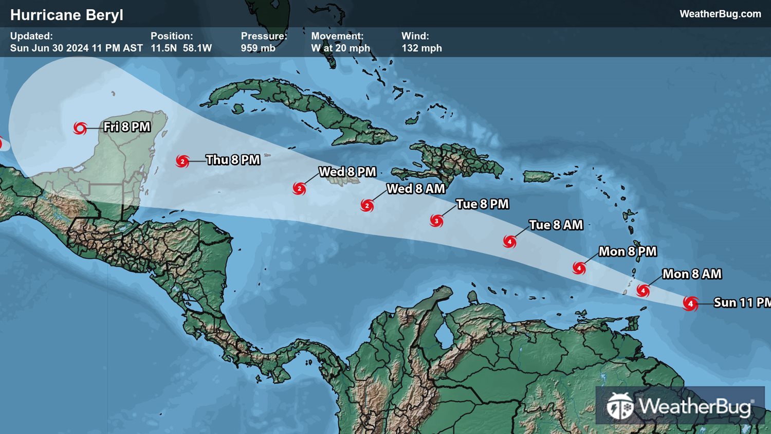Beryl Is A Major Hurricane; Eyes Caribbean | WeatherBug | WeatherBug