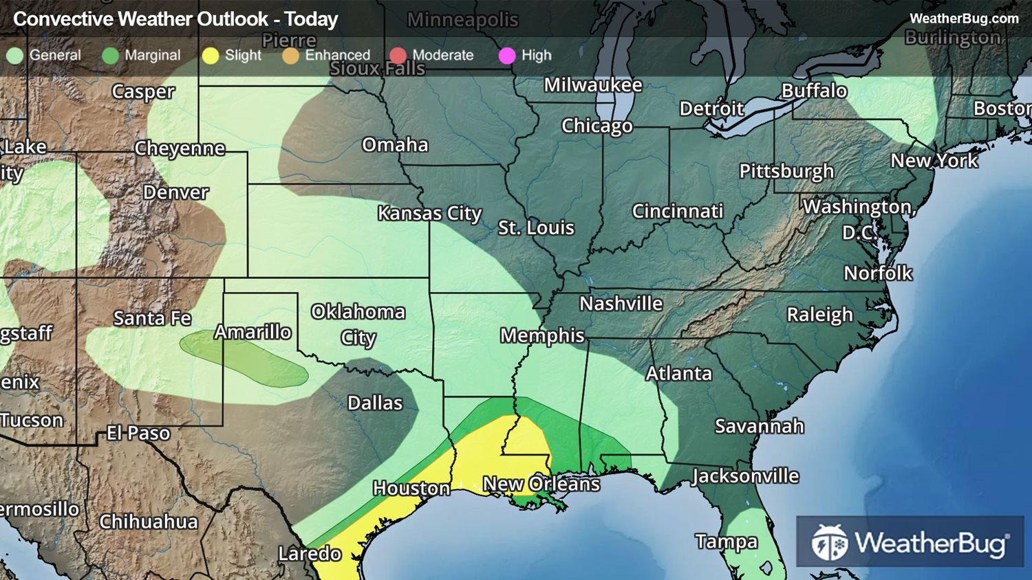 Big Thunderstorms Pepper Texas to Mississippi Gulf Overnight | WeatherBug | WeatherBug