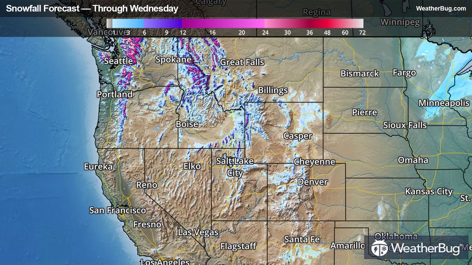 Snowy Weather Continues Over Rockies, Cascades | WeatherBug